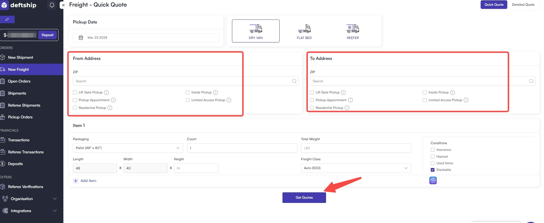 How to create a Freight Shipment